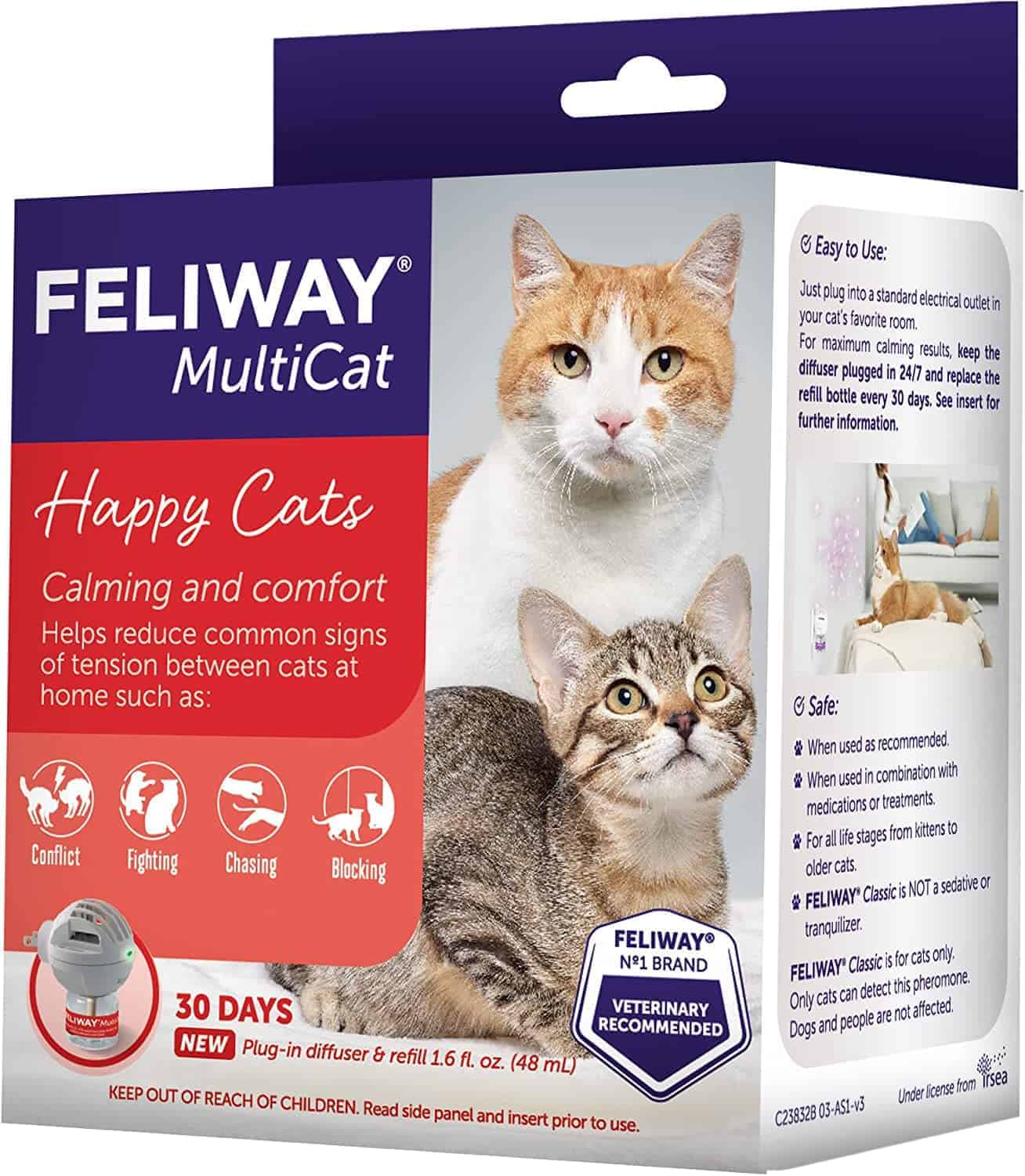 Feliway MultiCat 30 Day Starter Kit Calming Pheromone Diffuser for Cats ...